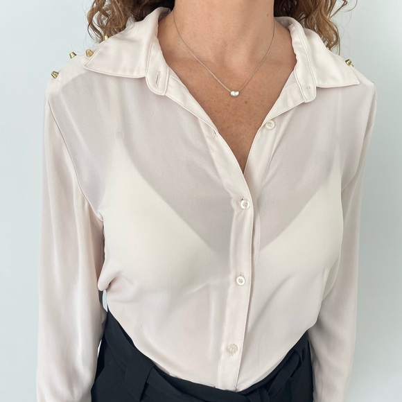 Forever 21 | Tops | Pink Button Up Blouse With Gold Shoulder Studs ...